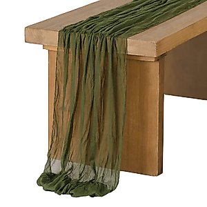 Ling's Moment 14Ft x 35" Wide Olive Moss Green Gauze Semi-Sheer Table Runner Cheesecloth Tablecloth for Wedding Party Bridal Shower Boho Table Decor Moss Green…