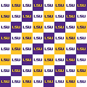 University of Louisiana LSU Cotton Fabric with New Mini Check Design-Newest Pattern-NCAA Cotton Fabric