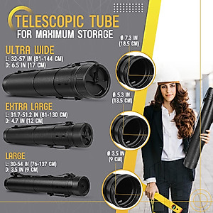 Flexzion Poster, Art, Document Tube with Strap, Expandable Waterproof Plastic Container, Telescoping Cylindrical Storage Case, Portable Paper Holder for Draft Sketch Blueprint, 3.5 I.D. x 30-54
