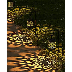 Solar Lanterns Hanging Outdoor Solar Lights with Handle,Waterproof Decorative Garden Light Metal Warm White Landscape Lighting for Garden Patio Courtyard Lawn for Yard Tree Fence Brown
