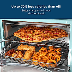 Nostalgia 0.7 Cu Ft Retro Air Fryer Oven with Bake, Toast, Air Fry, and Broil Functions | Large Capacity Fits 12 Slices of Bread, Two 12 in. Pizzas | Aqua