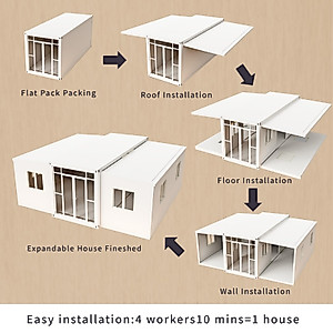 Feekercn 40FT Tiny House to Live in,Portable Prefab House with 3 Bedroom,1 Full Equiped Bathroom and Kitchen,Prefabricated Container House for Adults Living,Foldable Mobile Home with Steel Frame