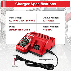 SHGEEN High Output 6000Ah 2Pack M -18 Battery + M-12/M-18 Charger Combo Replacement for Milwaukee M-18 Lithium XC Battery Combo Kit 48-11-1815 48-11-1820