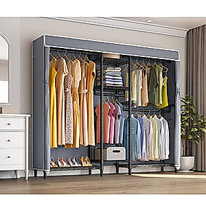 VIPEK V6C Heavy Duty Covered Clothes Rack Portable Wardrobe Closet, 5 Tiers Wire Garment Rack Black Metal Clothing Rack with Grey Oxford Fabric Cover, 75.6" L x 18.5" W x 76.8" H, Max Load 780 LBS