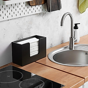 Paper Towel Dispenser Countertop, Wooden Bathroom Paper Towel Holder, Black Napkin Holder for Kitchen, Countertop Multifold C-Fold, Z-Fold, Trifold Paper Hand Towel Dispenser for Bathroom Toilet