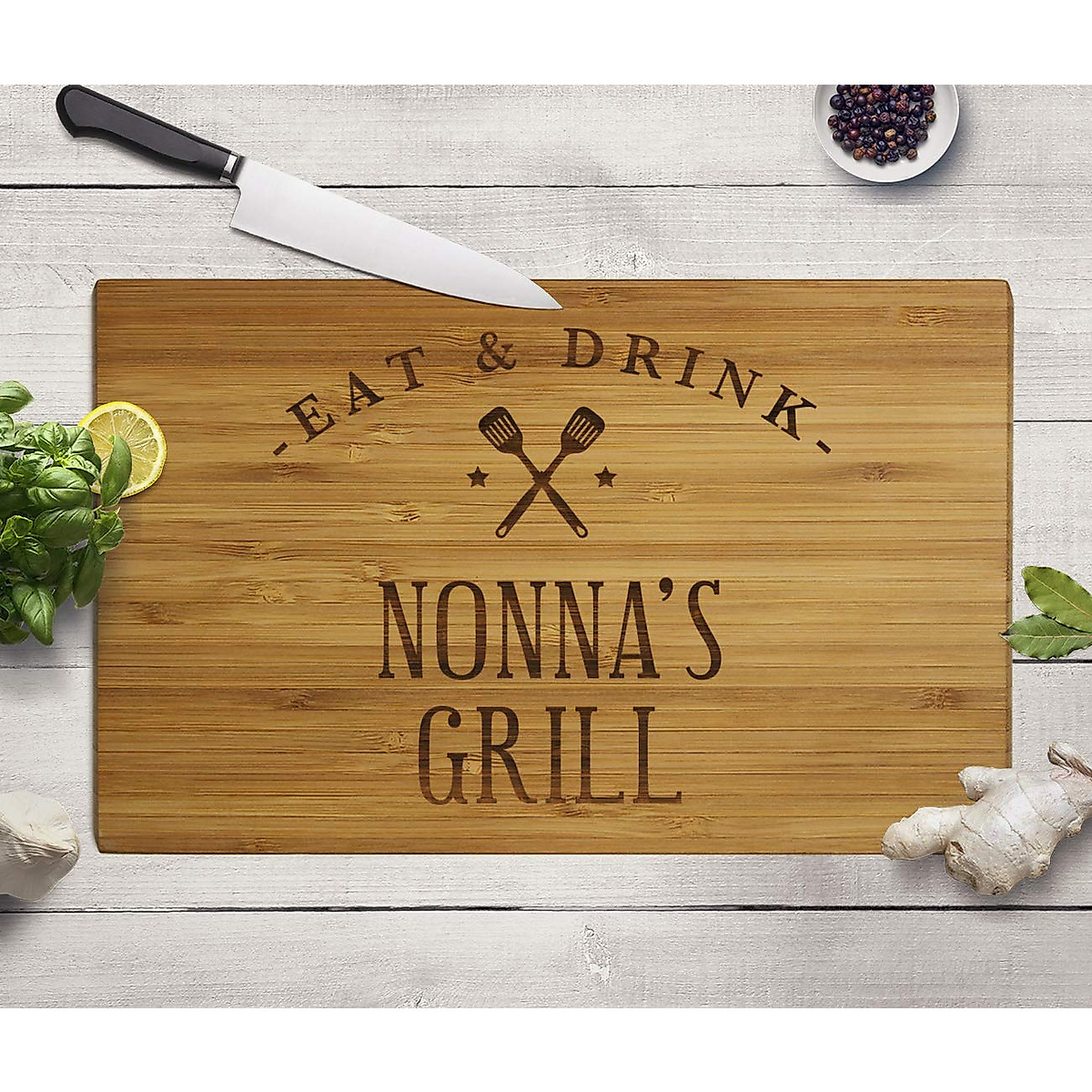 Andaz Press Large Bamboo Wood BBQ Cutting Board Gift, 17.75 x 11-inch, Nonna's Grill, 1-Pack, Laser Engraved Serving Chopping Board Christmas Birthday Chef Kitchen Ideas