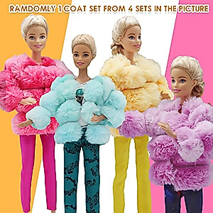 EuTengHao 11.5 Inch Doll Winter Clothes Fur Coat Jacket Set Include Shoes Necklaces Bags Hangers for 30cm Girl Dolls, Fashion Tops Jeans T-Shirt Dress Skirt Hat Casual Outfits for Doll Toys Girl Gift