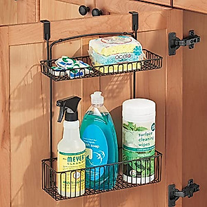 mDesign Steel Over Cabinet Kitchen Storage Organizer Holder or Basket - Hang Over Cabinet Doors in Kitchen, Pantry, Bathroom - Holds Dish Soap, Window Cleaner - Concerto Collection - Matte Black