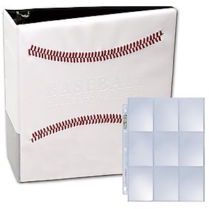 White Stitched Baseball Card Collectors Album with 25 Premium Ultra Pro 9 Pocket Pages Included (3" D-Ring Binder w/25 Pages)