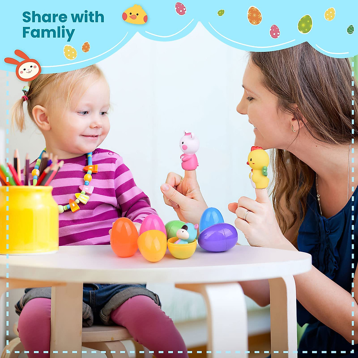 FUN LITTLE TOYS 10 PCS Bunny Chick Finger Puppet for Easter Basket Stuffers, Include 5 Bunnies & 5 Chicks