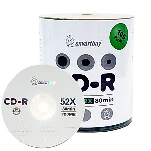 Smart Buy Logo CD-R 100 Pack 700mb 52x Blank Data Recordable Discs, 100 Disc, 100pk