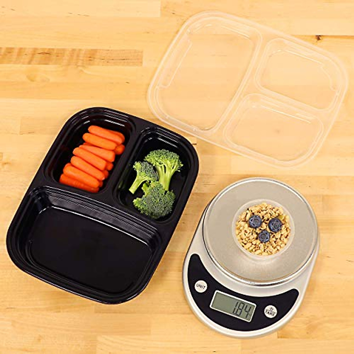 Freshware Meal Prep Containers [25 Pack] 3 Compartment with Lids, Food Storage Containers, Bento Box, Stackable, Microwave/Dishwasher Safe (32 oz)