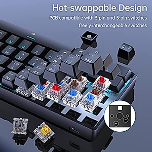 DIERYA DK61E Mechanical Gaming Keyboard, 60% Percent Keyboard w/Hot-swappable, PBT Keycap, Full Keys Programmable, N-Key Rollover, RGB Backlit, USB-C, Ultra-Compact Mini Wired Keyboard w/Blue Switch