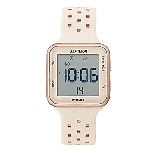 Armitron Sport Unisex 40/8417PBH Digital Chronograph Rose Gold-Tone and Blush Pink Perforated Silicone Strap Watch