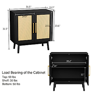 JOZZBY Set of 2 Rattan Cabinet, Sideboard Storage Cabinet 2 Door Accent Cabinet with Adjustable Shelves Buffet Cabinet for Kitchen Living Room Dining Room Entryway