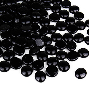 CYS EXCEL Black Glass Gemstone Beads Vase Fillers (1 LB) Flat Marble Beads Multiple Color Choices Aquarium Decor Rocks Floral Stones Decorative Mosaic Glass Gem Pebbles (Approx. 85-100 PCS)