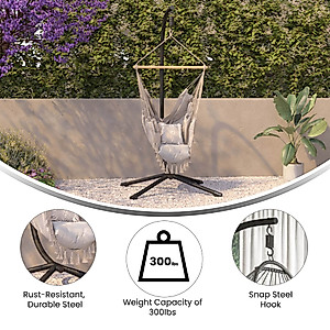 Flash Furniture Harvo Commercial All-Weather Hanging Hammock Chair C-Stand - Black Heavy Duty Steel Offset Base - Included Hardware - 360 Degree Rotation