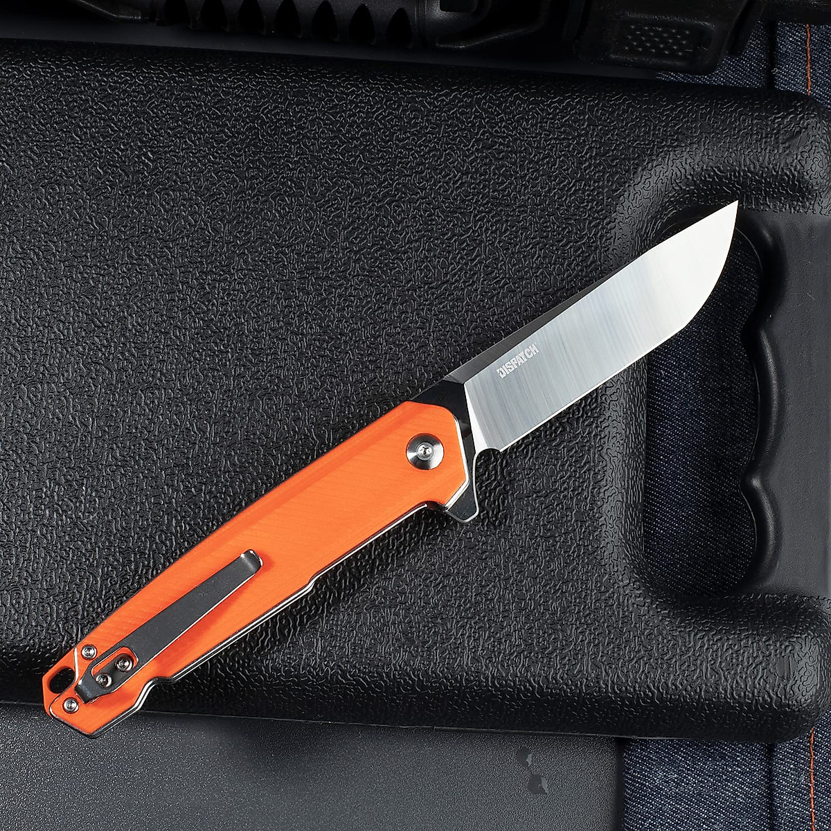 Dispatch D2 Steel Folding Pocket Knife Orange G10 Handle, Bearing Flipper Liner Lock for Survival, Hunting, Tactical, Outdoor Camping EDC