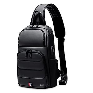 ZUK Sling Backpack for Men Waterproof Shoulder Crossbody Bag Chest Bag with USB Charging Port Small Sling Bag Fits 9.7 Inch Ipad