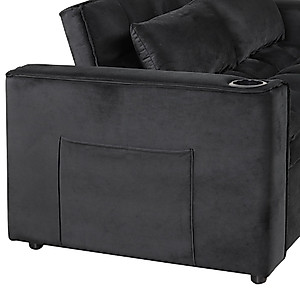 Convertible Sofa Couch with Pull-Out Sleeper,Adjustable Loveseat Armchair Single Bed Chair with Cup Holder,USB Port,Side Pocket&Pillows for Living Room/Apartment/Office/Studio/Small Place