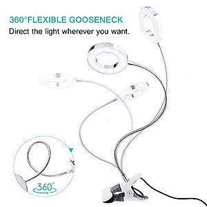 JimKing Ring Light, Tattoo Light Desk Lamp, LED Book Light with Clip, USB Bed Lamp for Live Show, Reading, Tattoo, Make Up, Manicure