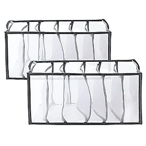 Jean Organizer for Closet - 2 Pack Wardrobe Clothes Organizer 7 Grids, Closet Organizers and Storage for Clothes, Clothes Organizer for Folded Clothes, Jeans, Sweater, Dresses, T-shirts (Grey)