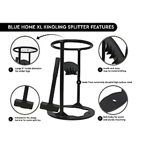 Blue Home XL Kindling Splitter — with 5.5 Lbs Sledge Hammer — Easy Portability — Manual Log Splitter (XL Kindling Splitter)