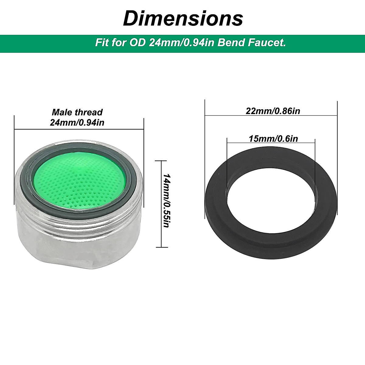 4pcs Faucet Aerator,with Washer Faucet Flow Restrictor Replacement Parts,Faucet Aerator Replacement Part,fit for OD 24mm/0.94in Bend Faucet(Male thread:24mm/0.94in)