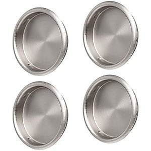 4PCS Closet Door Finger Pull - Satin Nickel, 2-1/8' Easy Snap-in Circular Sliver Pulls, No Nails Needed, Perfect for Cabinet, Pocket, Sliding, Bi-Pass Door