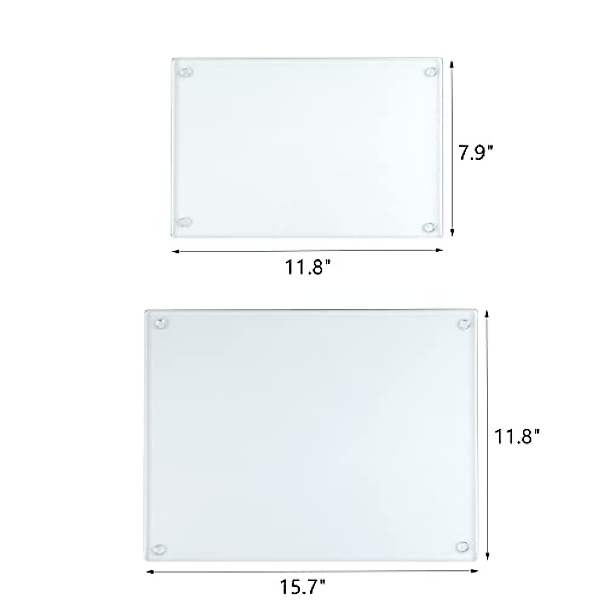Hacaroa 4 Pack Tempered Glass Cutting Board with Rubber Feet, Rectangle Non-slip Chopping Board, Long Lasting Clear Glass Tray for Kitchen Countertop, Table, Shatter-Resistant, Heat-Resistant, 2 Size