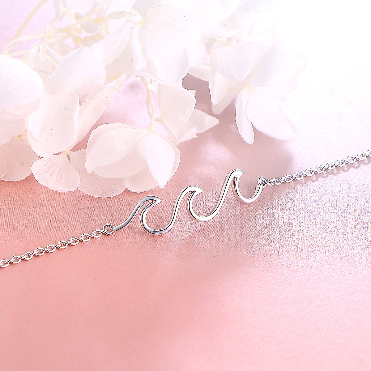 S925 Sterling Silver Wave Ocean Beach Sea Adjustable Anklet Ankle Bracelet for Women