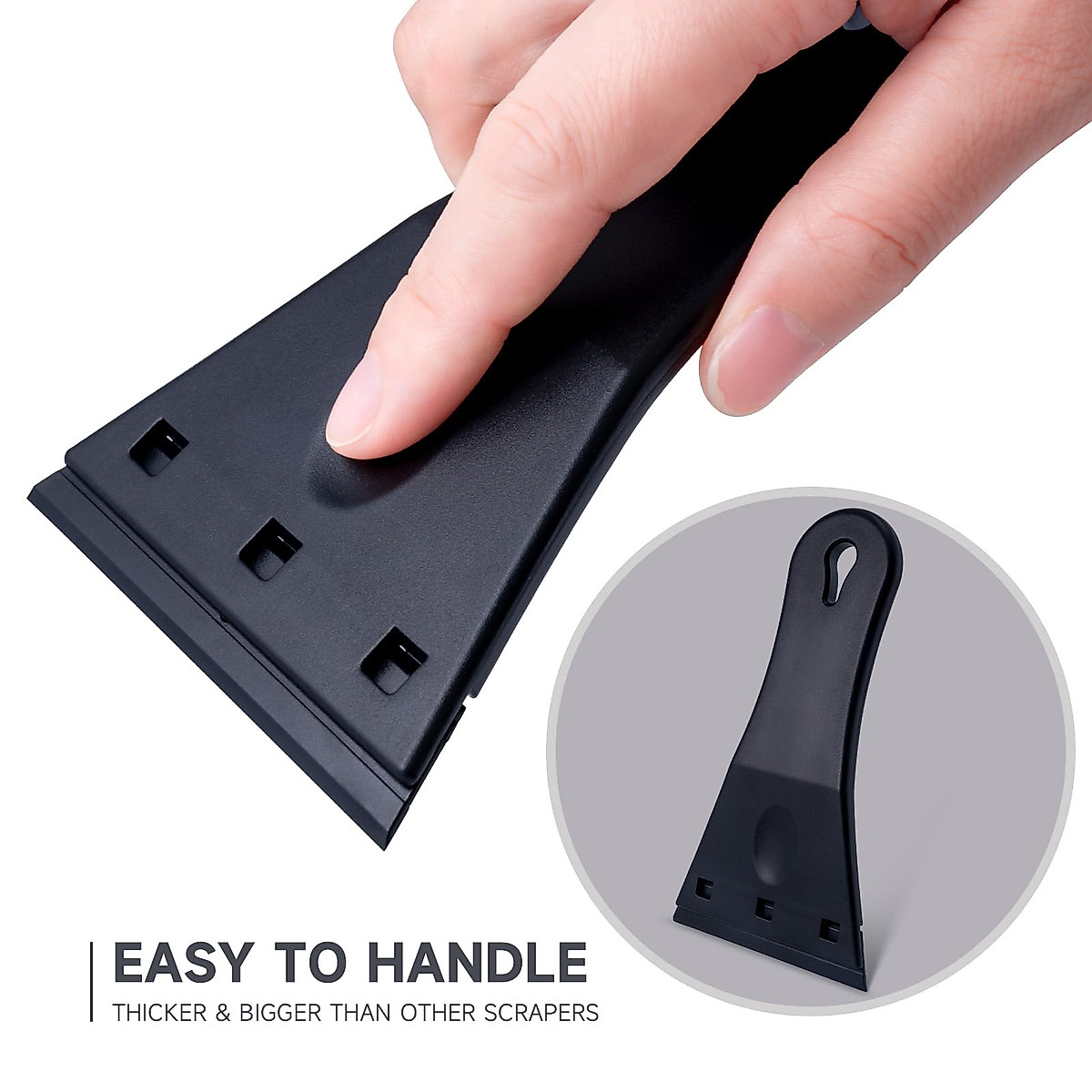 FOSHIO 2-Pack Plastic Razor Blade Scraper with 100pcs Single Edge Plastic Razor Blades, Extra Big Plastic Scraper Tool for Removing Paint Spots, Adhesive, Gasket, Decal, Labels and Stickers (Black)