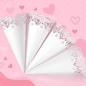 GWHOLE 100 Pcs Heart Confetti Petal Cone for Wedding Party, White