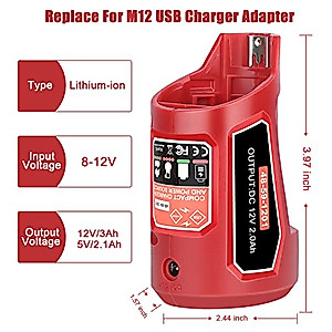 JYJZPB 12V USB Power Source Replacement Compatible for Milwaukee M12 12V Battery USB Charger Adapter for Milwaukee 12 Volts Heated Jacket 48-59-1201 48-11-2420 48-11-2411 M12 Power Source Adapter