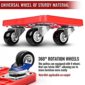 Furniture Dolly & Furniture Lifter Set,Furniture Mover with 4 Wheels, 360° Rotation Wheels Furniture Movers,800 Lbs Load Capacity,for Moving Heavy Furniture, Refrigerator, Sofa, Cabinet（Red）