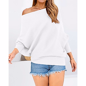 Zenlonr Women's Fall Sweaters 2025 Casual Long Batwing Sleeve Loose Off Shoulder Knit Pullovers Jumper Tops(White,Medium)
