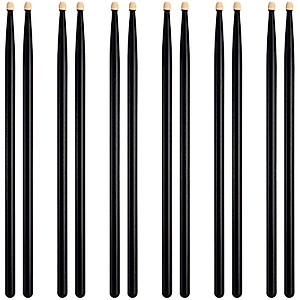 Suwimut 6 Pairs Drum Sticks, 5A Classic Maple Drumsticks Wood Tip Drumsticks for Student and Adult, Jazz Drum Sticks for Rock Band, Black