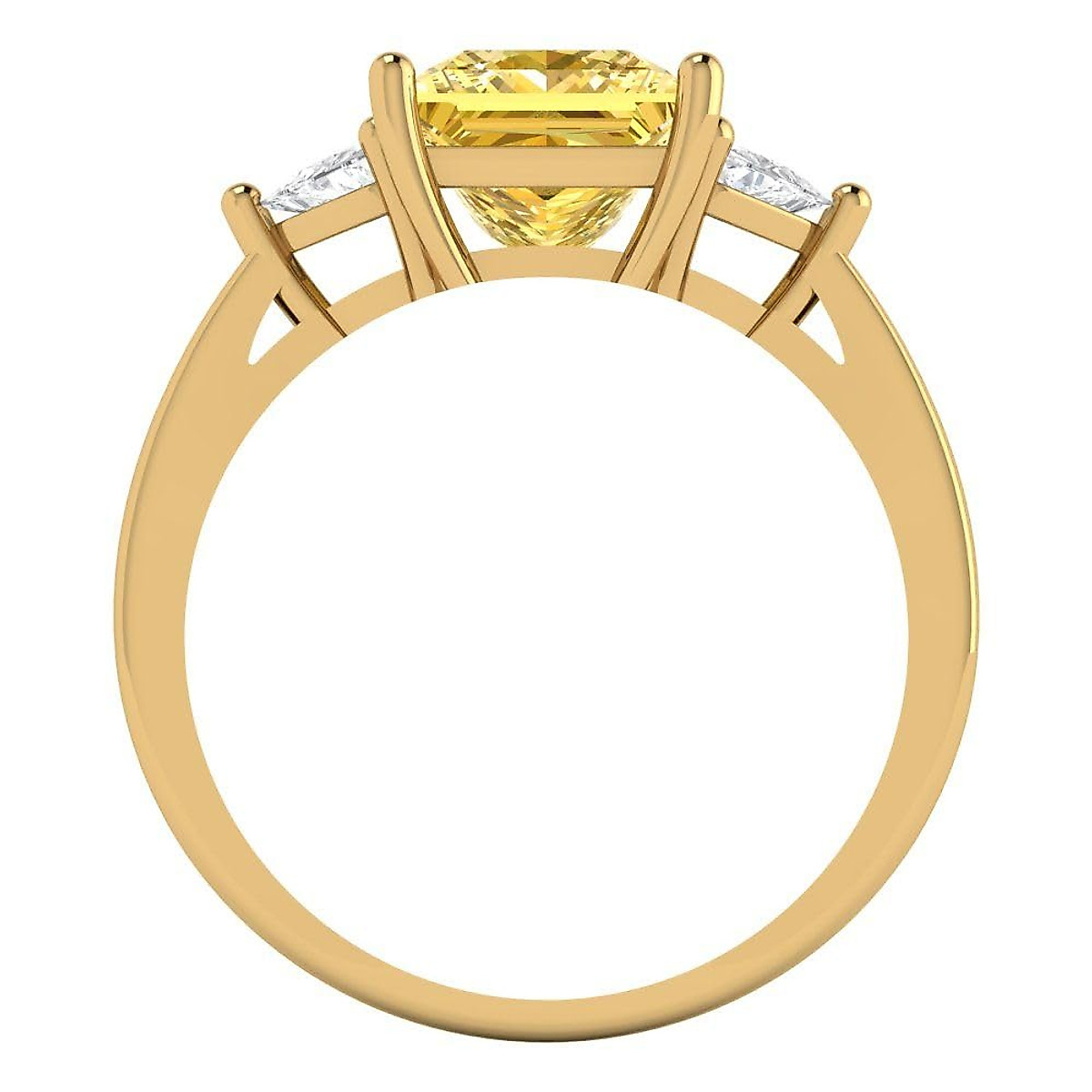 Clara Pucci 2.3ct Princess Trillion cut 3 stone Solitaire Citrine Designer Wedding Bridal art deco Anniversary Ring 14k Yellow Gold 7.75