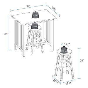 Casual Home 3-Piece Breakfast Set with Solid American Hardwood Top, White