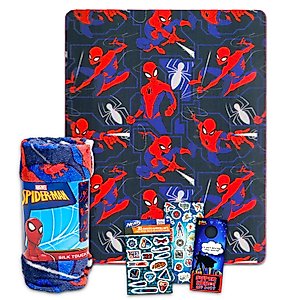 Spiderman Throw Blanket Bundle - Spiderman Kids and Teens Blanket, Stickers, and More for Boys and Girls | Spiderman Blanket Size 40" x 50"
