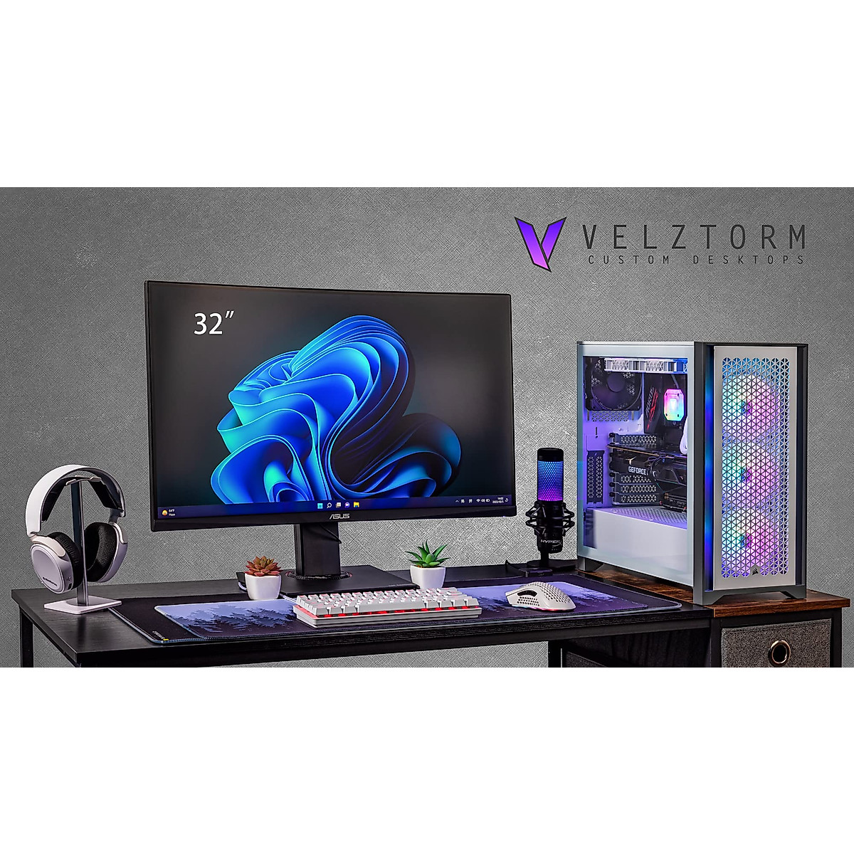 Velztorm Argentux Gaming Desktop PC (Intel i7-11700K 8-Core, 16GB DDR4, 1TB PCIe SSD + 2TB HDD (3.5), GeForce RTX 3070 8GB, 360mm AIO, RGB Fans, 750W PSU, AC WiFi, BT, Win10Home) VELZ0014
