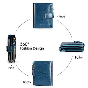 MANBANG Wallets for Women Leather RFID Blocking Small Bifold Zipper Pocket Wallet Card Case Purse with ID Window…