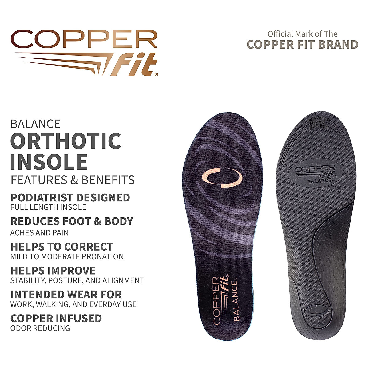 Copper Fit Balance Copper Infused Orthotic Insole, Large