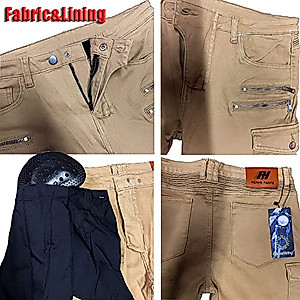 LOMENG Motorcycle Riding Pants Motorbike Motocross Cycling Jeans Safety CE Knee Hip Removable Armored All Seasons for Men Khaki 30