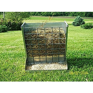 Little Giant Classic Heavy Duty Metal 2 in 1 Goat and Sheep Hay Feeder with Hook Over Design Mounts for Farm Animal and Livestock Feeding