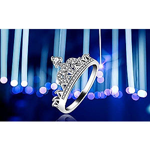 Uloveido Women Crown Tiara Rings Queen Exquisite Platinum Plated Princess Tiny CZ Accented Wedding Promise Bridal Rings (Platinum plated, 10)
