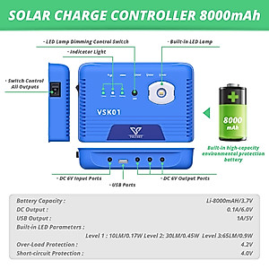 VOLTSET 5W Solar Generator - 8000mAH Solar Power Generator System with 2 LED Bulbs, Portable Power Station with Flashlight for Camping, Phone Charging, Home Emergency Power Supply