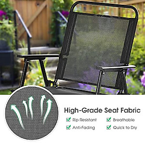 Tangkula Outdoor Folding Chairs Set of 6, Patio Dining Chairs with Breathable Seat & Cozy Armrests, Heavy-Duty Metal Frame, Portable Lawn Chairs for Backyard, Porch, Camping (6, Black)