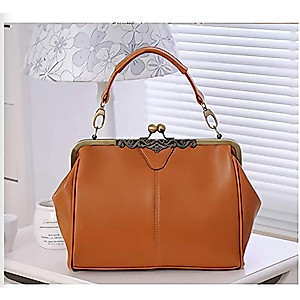 Women Wedding Vintage Evening Handbag - Top Handle Kiss Lock Purse(Light Brown)