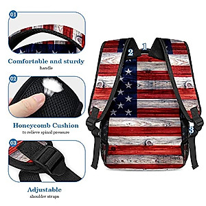 VBFOFBV Backpack for Women Daypack Laptop Backpack Travel Casual Bag, Usa Flag Retro Wooden